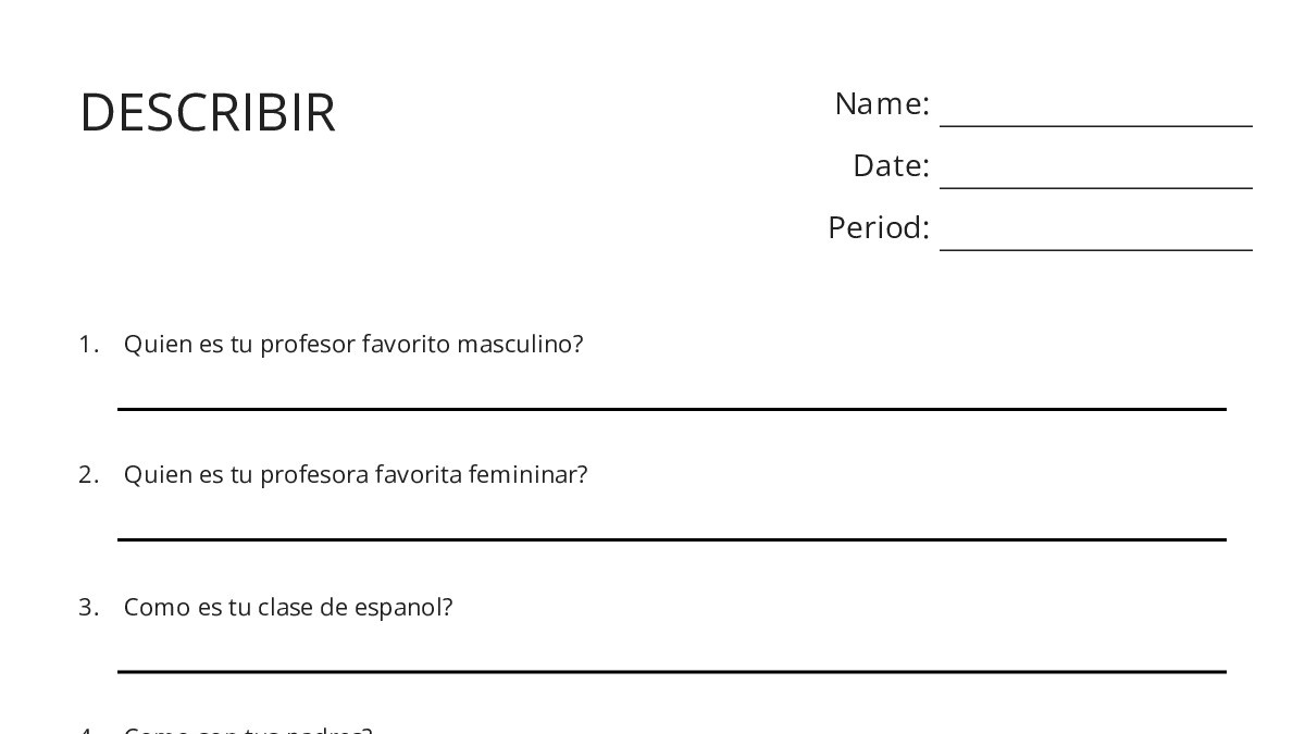 DESCRIBIR - My Worksheet Maker: Create Your Own Worksheets