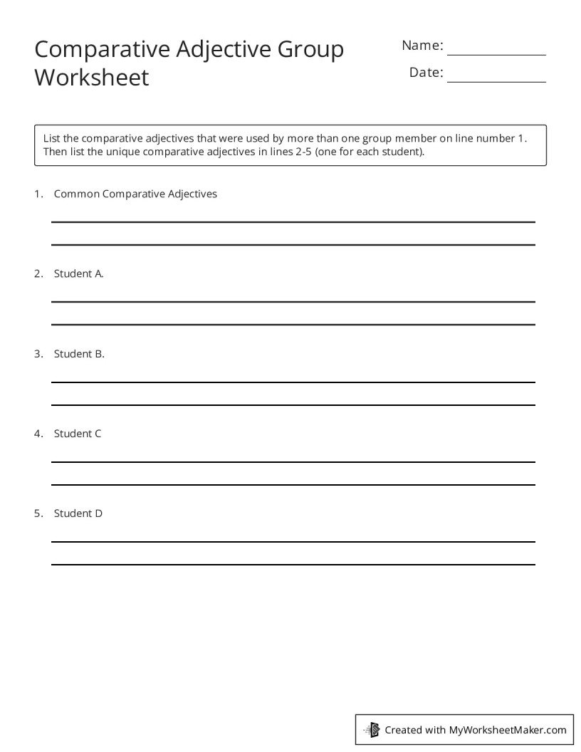 Comparative Adjective Group Worksheet - My Worksheet Maker: Create Your ...