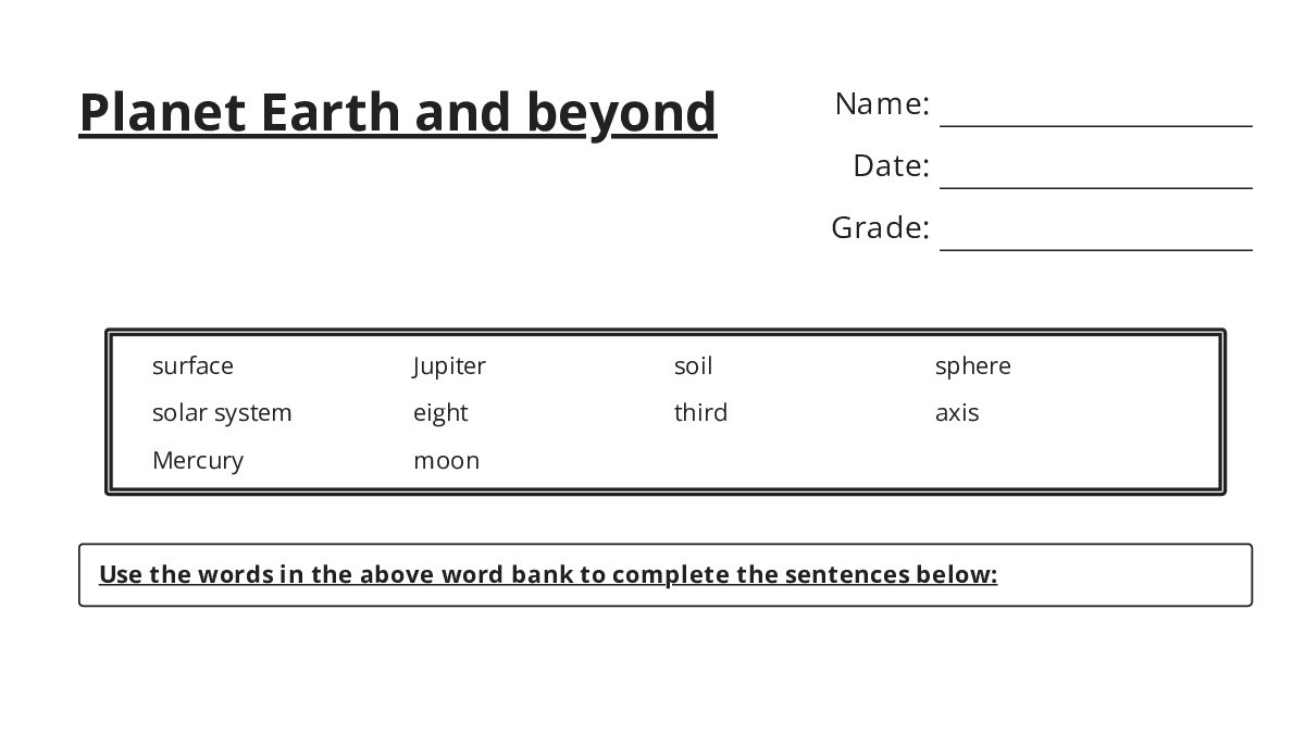 Planet Earth and beyond - My Worksheet Maker: Create Your Own Worksheets