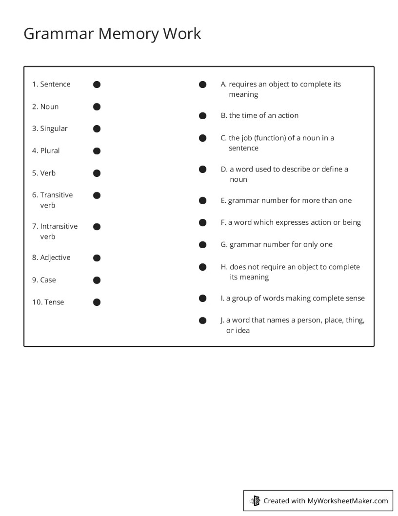 Grammar Memory Work - My Worksheet Maker: Create Your Own Worksheets