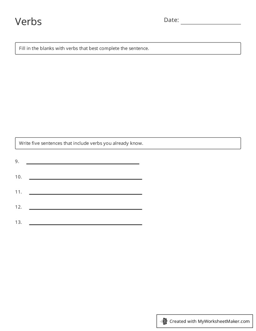 Verbs - My Worksheet Maker: Create Your Own Worksheets