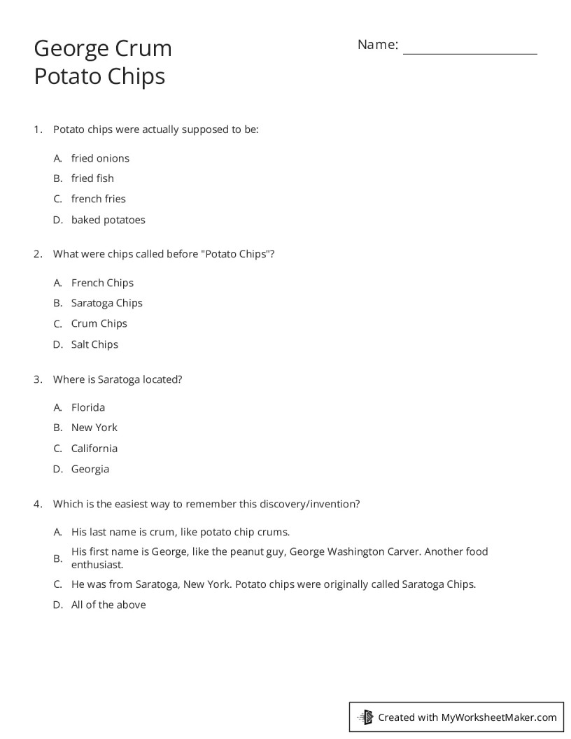 George CrumPotato Chips - My Worksheet Maker: Create Your Own Worksheets