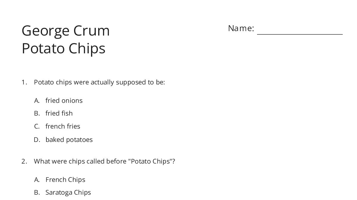 George Crum Potato Chips - My Worksheet Maker: Create Your Own Worksheets