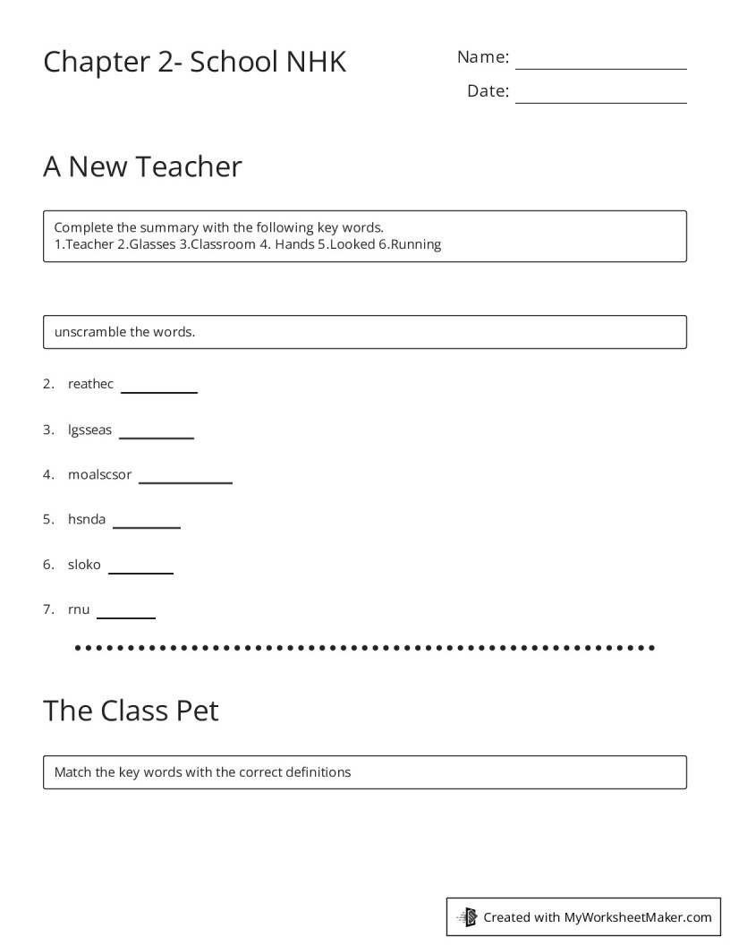 Chapter 2- School NHK - My Worksheet Maker: Create Your Own Worksheets