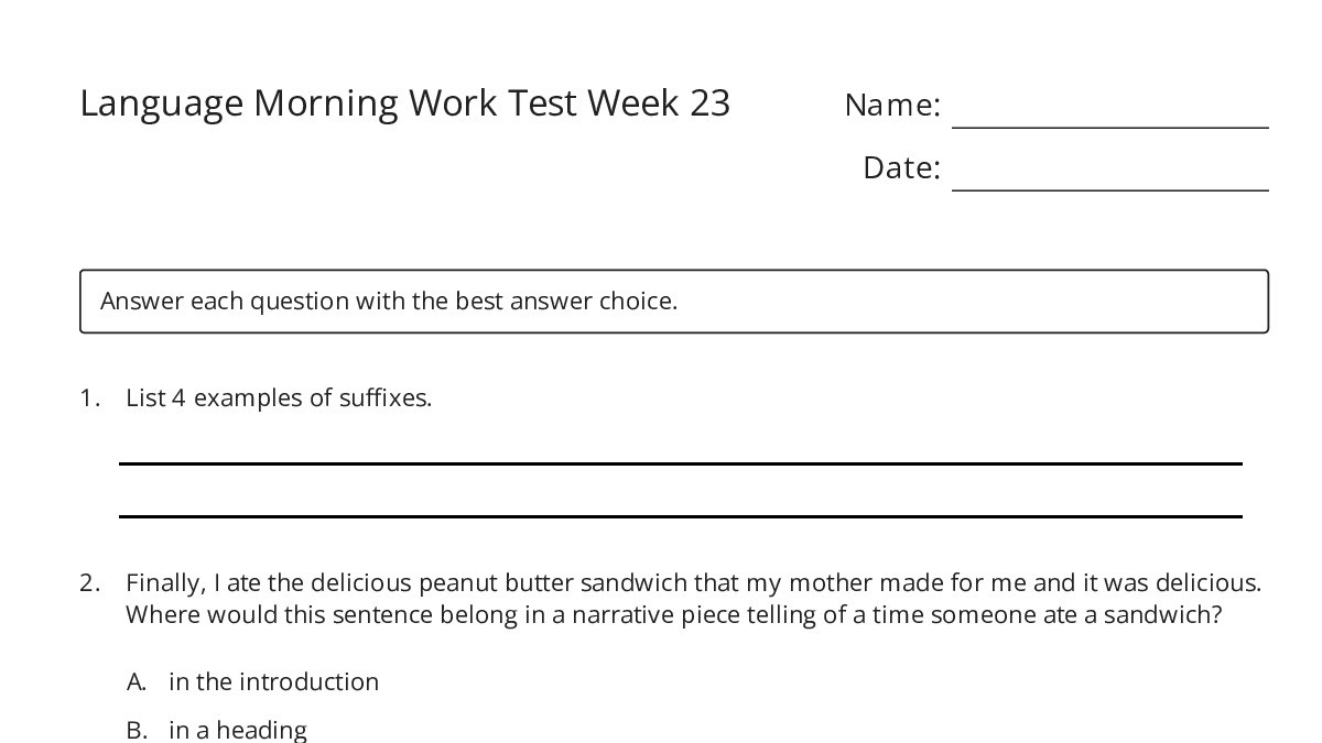 Language Morning Work Test Week 23 - My Worksheet Maker: Create Your ...