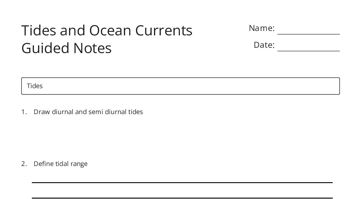 Tides and Ocean Currents Guided Notes - My Worksheet Maker: Create Your ...