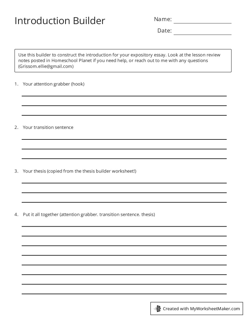 Introduction Builder - My Worksheet Maker: Create Your Own Worksheets