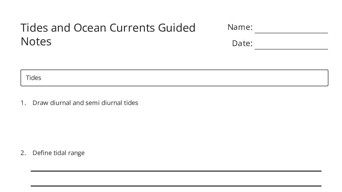 Tides and Ocean Currents Guided Notes - My Worksheet Maker: Create Your ...