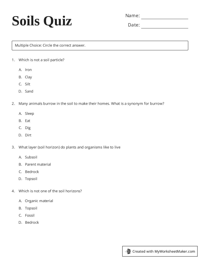 Soils Quiz﻿ - My Worksheet Maker: Create Your Own Worksheets