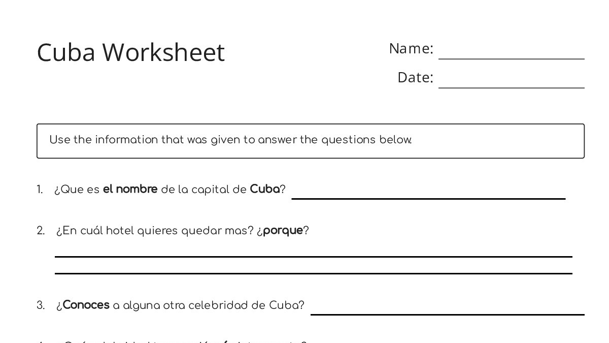 Cuba Worksheet - My Worksheet Maker: Create Your Own Worksheets