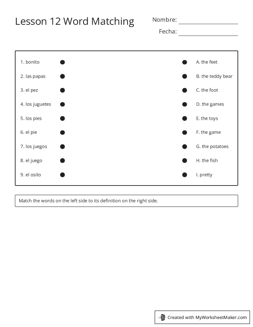 Lesson 12 Word Matching - My Worksheet Maker: Create Your Own Worksheets