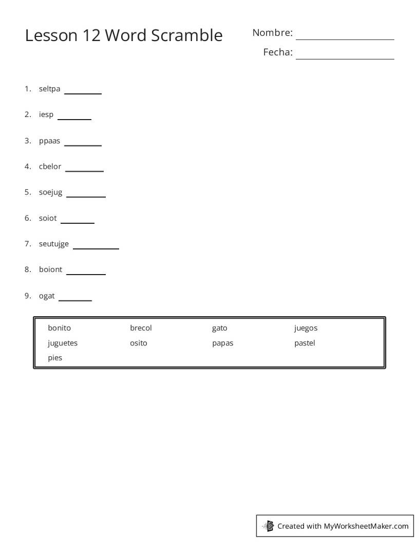 Lesson 12 Word Scramble - My Worksheet Maker: Create Your Own Worksheets