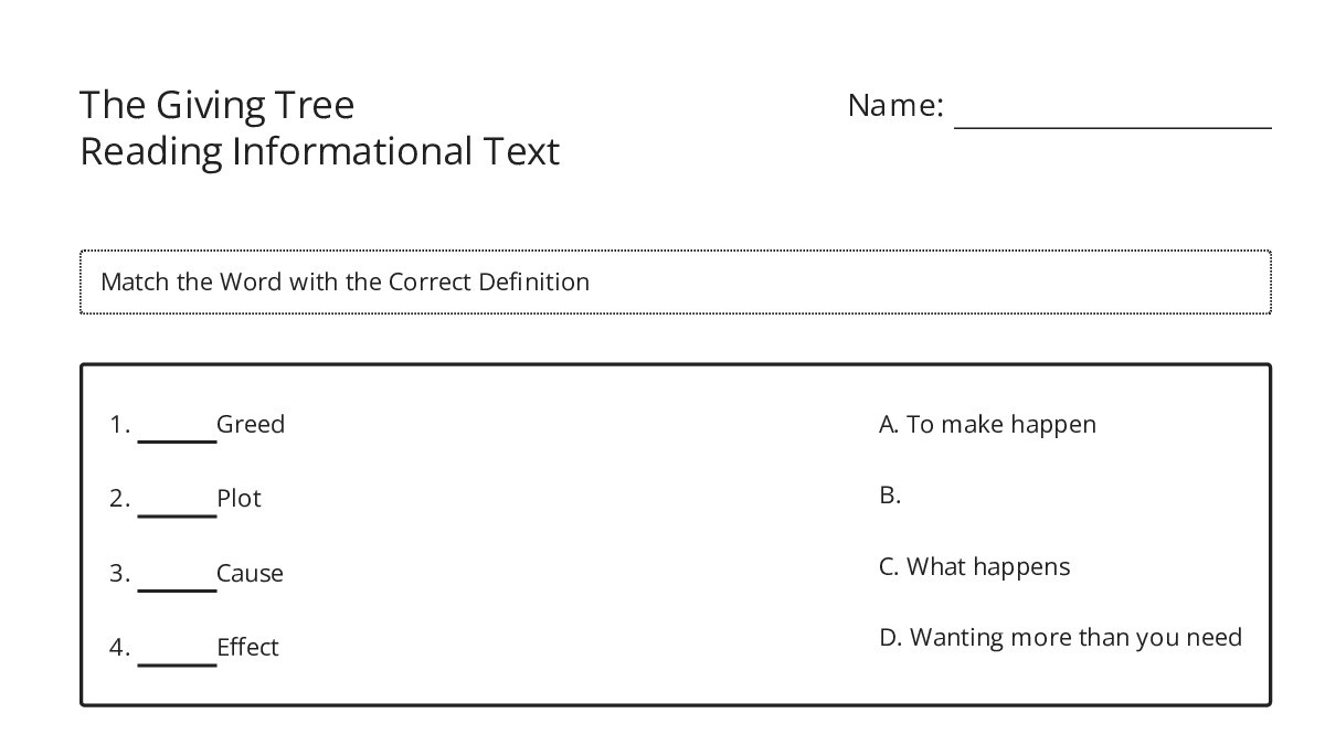 The Giving Tree Reading Informational Text - My Worksheet Maker: Create ...