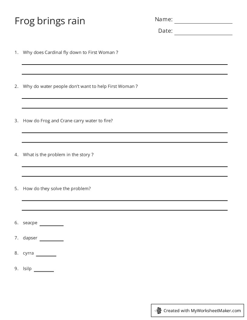 Frog brings rain - My Worksheet Maker: Create Your Own Worksheets