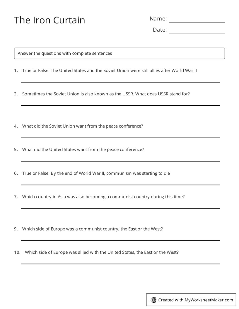 The Iron Curtain - My Worksheet Maker: Create Your Own Worksheets
