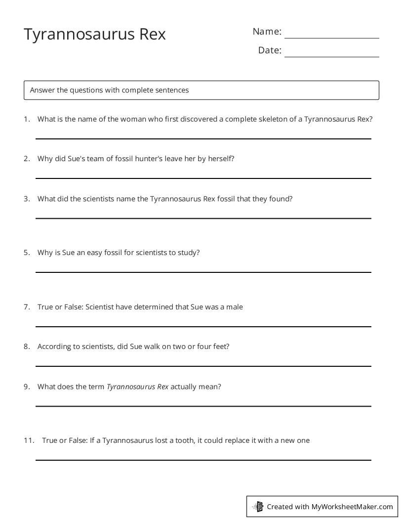 Tyrannosaurus Rex - My Worksheet Maker: Create Your Own Worksheets