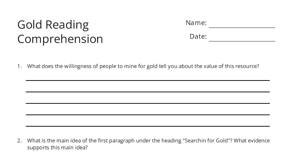 Gold Reading Comprehension - My Worksheet Maker: Create Your Own Worksheets