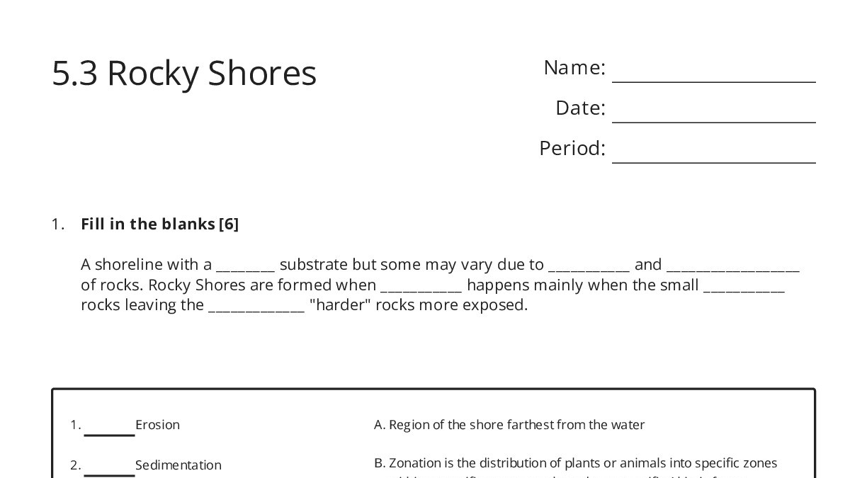 5.3 Rocky Shores - My Worksheet Maker: Create Your Own Worksheets