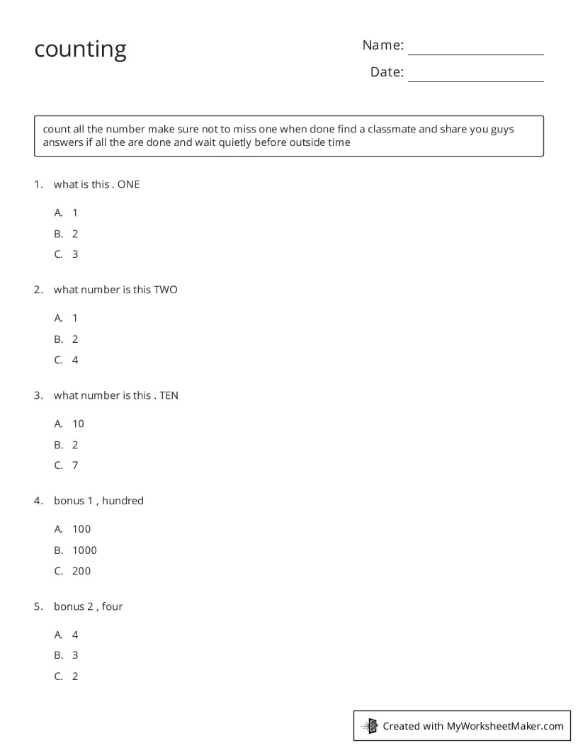counting - My Worksheet Maker: Create Your Own Worksheets