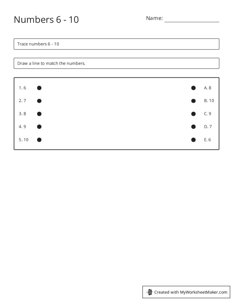 Numbers 6 - 10 - My Worksheet Maker: Create Your Own Worksheets