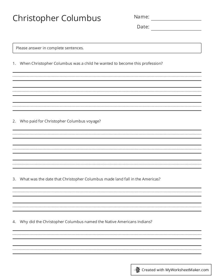 Christopher Columbus - My Worksheet Maker: Create Your Own Worksheets