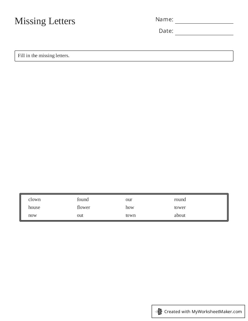 Missing Letters - My Worksheet Maker: Create Your Own Worksheets