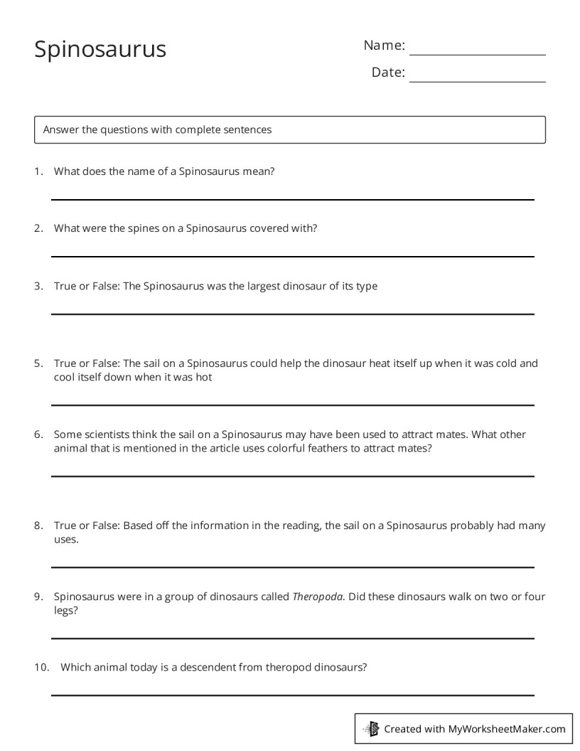 Spinosaurus - My Worksheet Maker: Create Your Own Worksheets