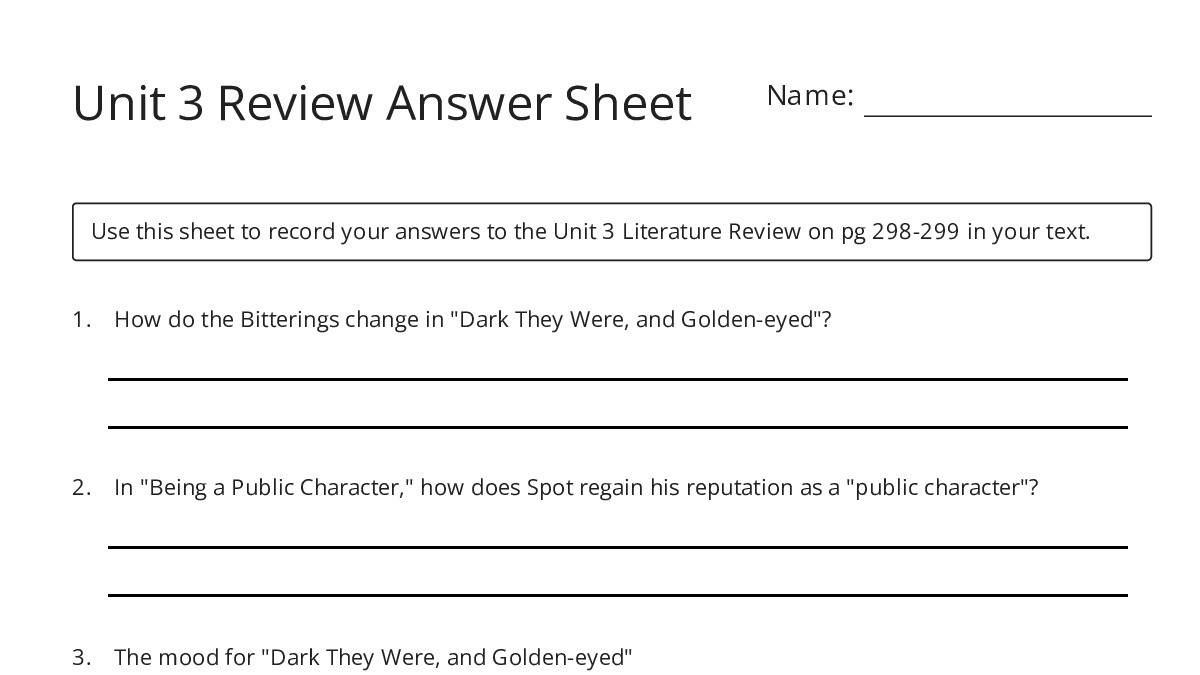 Unit 3 Review Answer Sheet - My Worksheet Maker: Create Your Own Worksheets