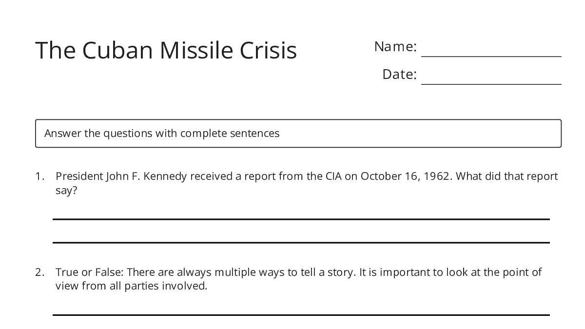 The Cuban Missile Crisis - My Worksheet Maker: Create Your Own Worksheets