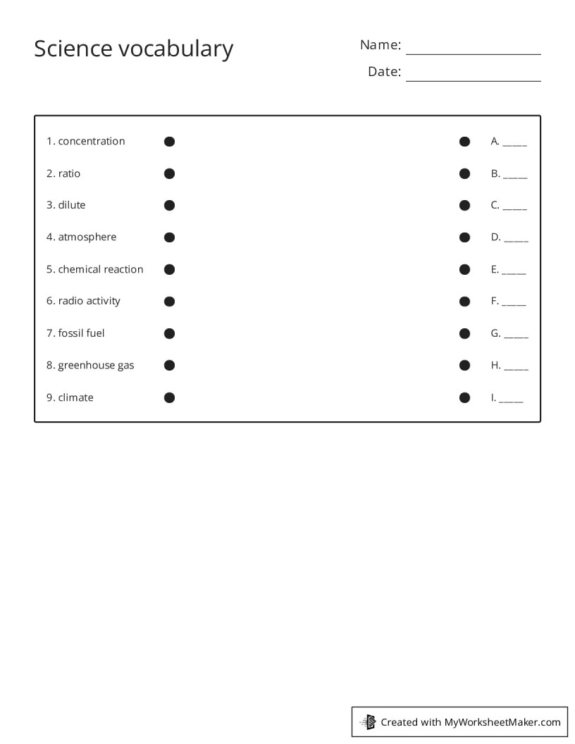 Science vocabulary - My Worksheet Maker: Create Your Own Worksheets