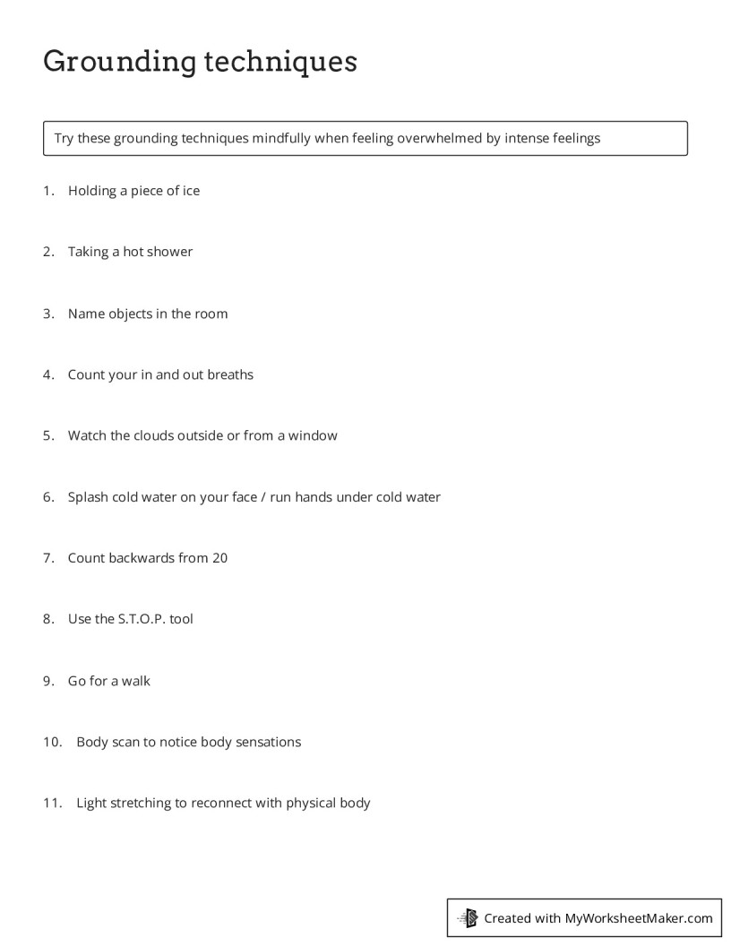Grounding techniques - My Worksheet Maker: Create Your Own Worksheets