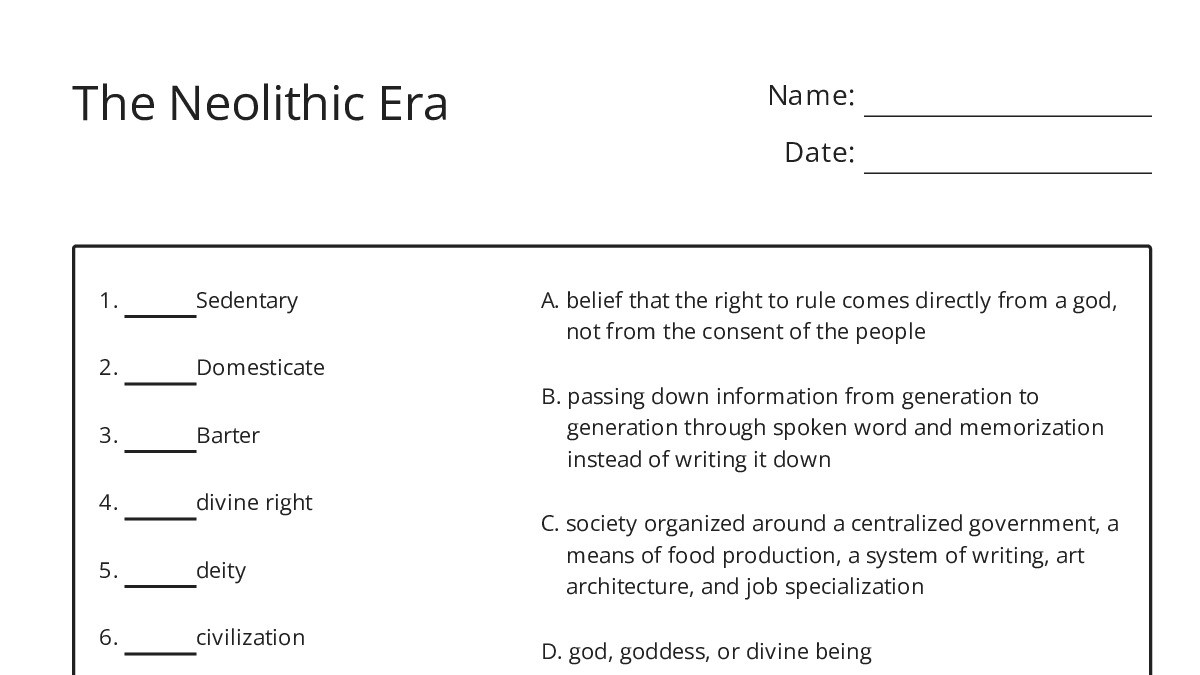 The Neolithic Era - My Worksheet Maker: Create Your Own Worksheets