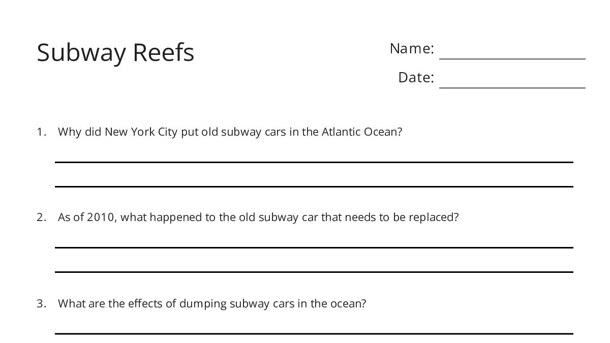 Subway Reefs - My Worksheet Maker: Create Your Own Worksheets