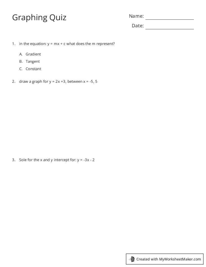 Graphing Quiz - My Worksheet Maker: Create Your Own Worksheets