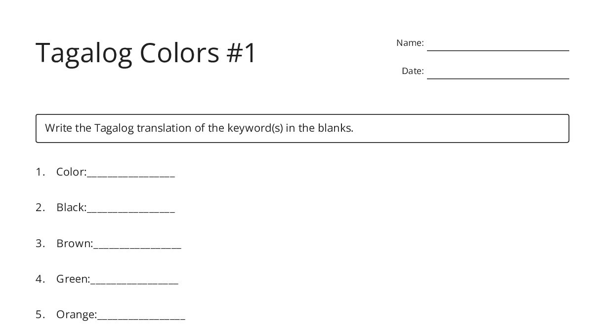 Tagalog Colors #1 - My Worksheet Maker: Create Your Own Worksheets
