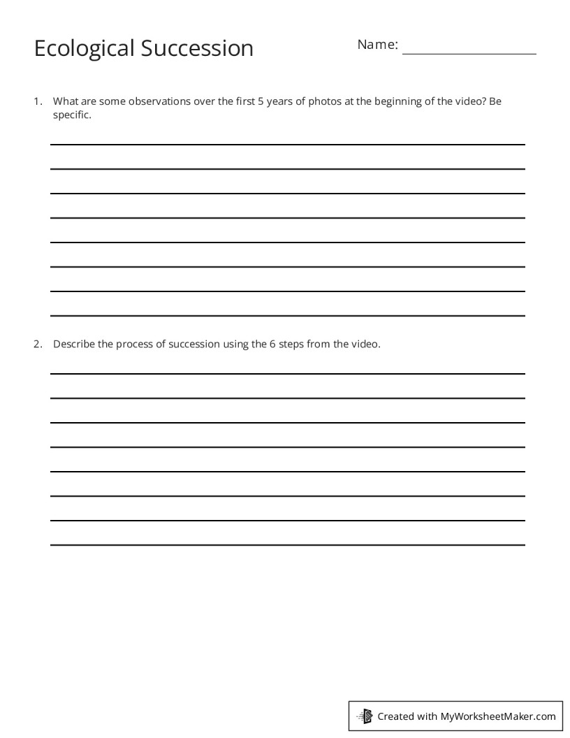 Ecological Succession - My Worksheet Maker: Create Your Own Worksheets