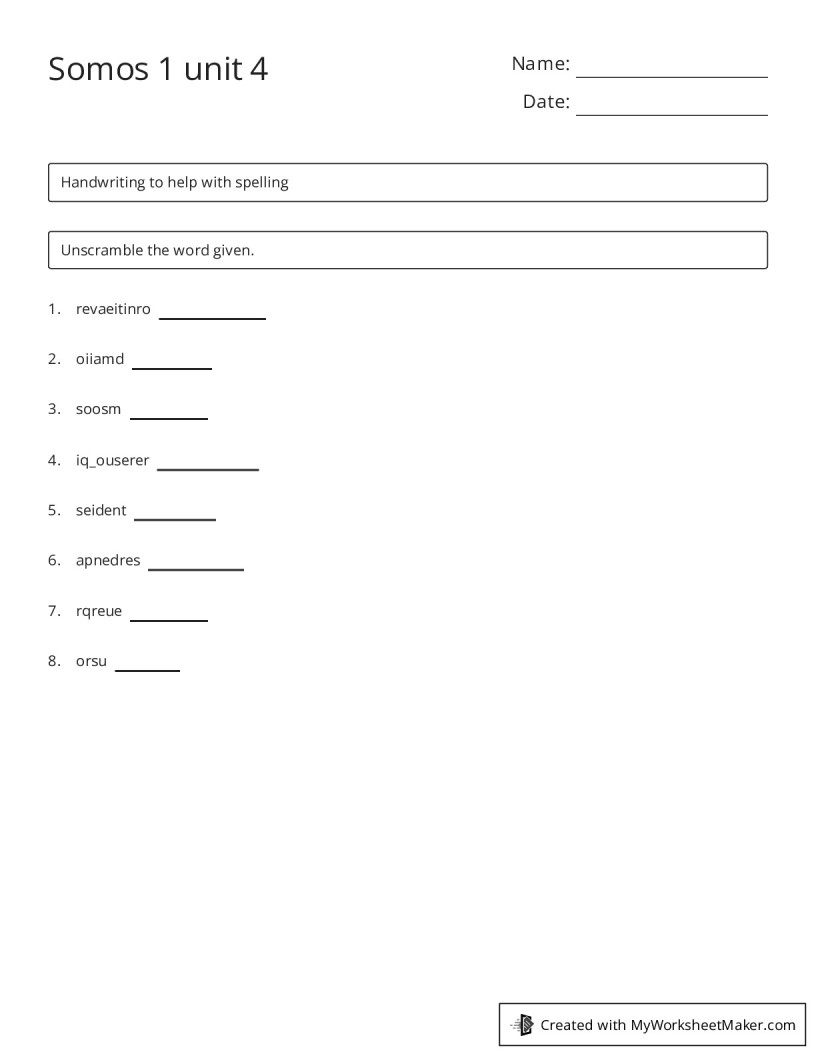 Somos 1 unit 4 - My Worksheet Maker: Create Your Own Worksheets