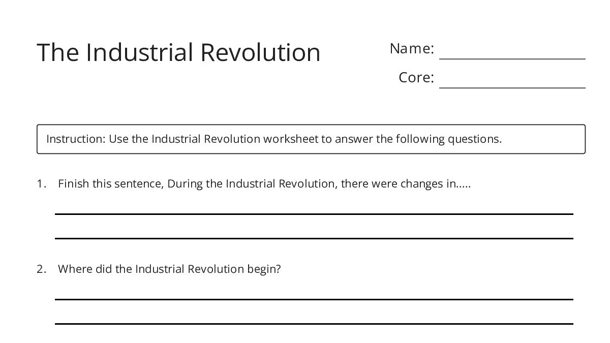 The Industrial Revolution - My Worksheet Maker: Create Your Own Worksheets