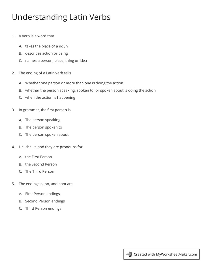 Understanding Latin Verbs - My Worksheet Maker: Create Your Own Worksheets