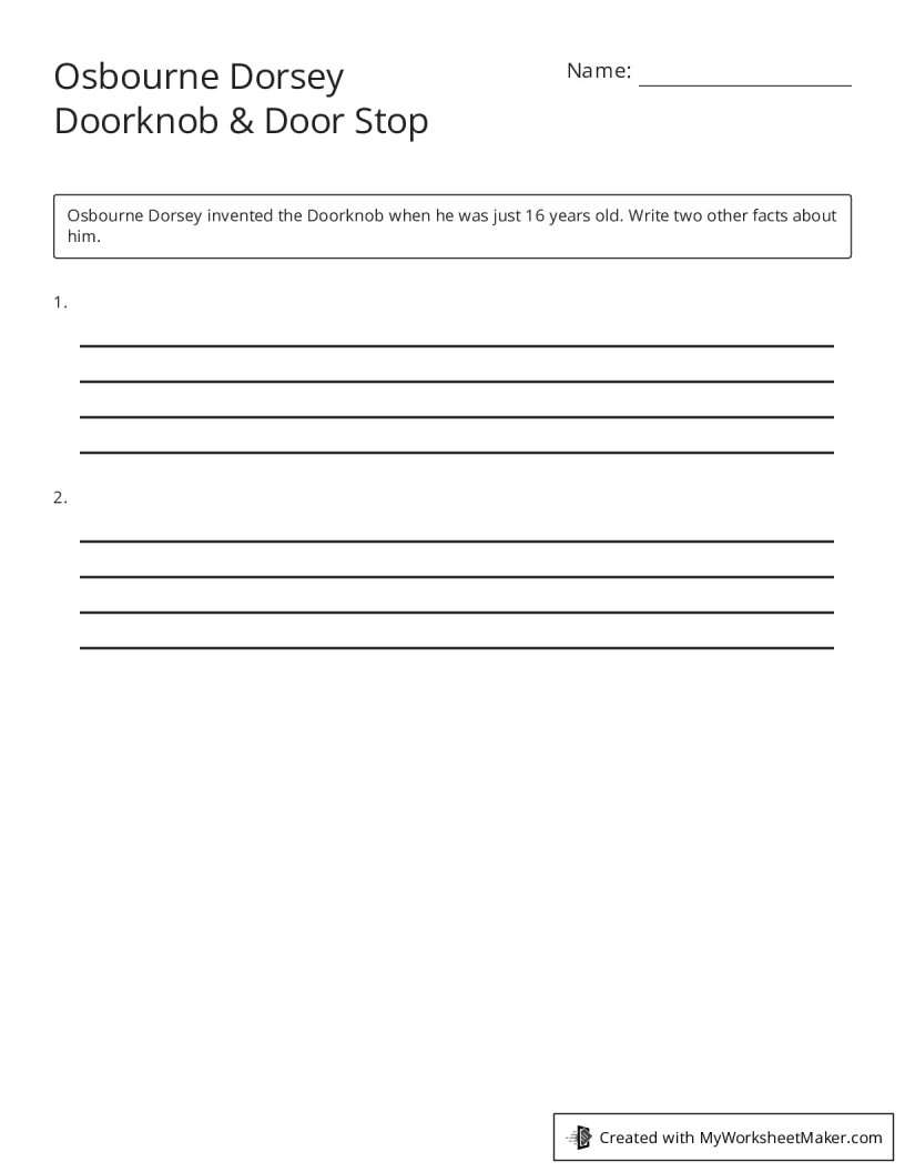 Osbourne DorseyDoorknob & Door Stop - My Worksheet Maker: Create Your ...