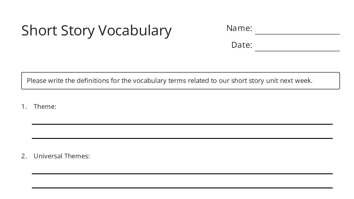 Short Story Vocabulary - My Worksheet Maker: Create Your Own Worksheets