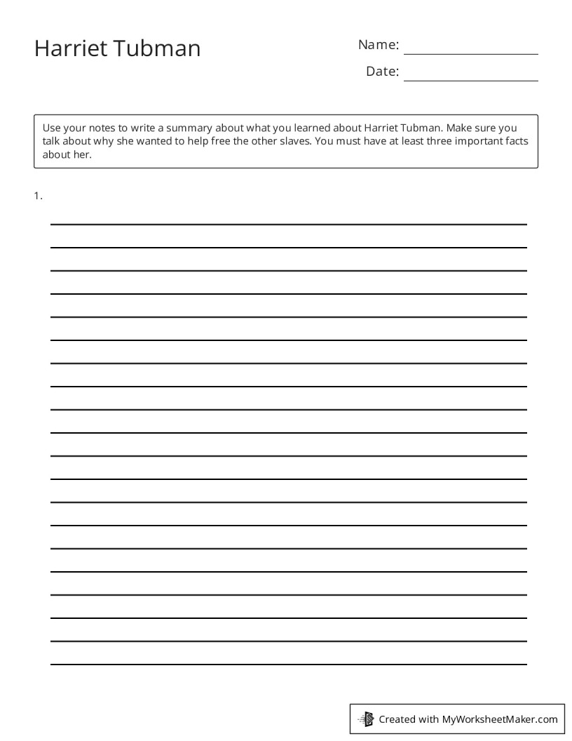 Harriet Tubman - My Worksheet Maker: Create Your Own Worksheets