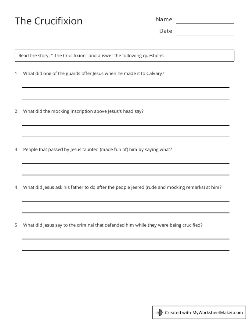 The Crucifixion - My Worksheet Maker: Create Your Own Worksheets
