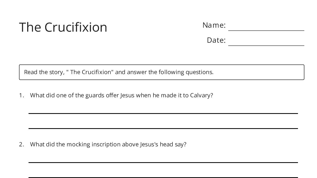The Crucifixion - My Worksheet Maker: Create Your Own Worksheets