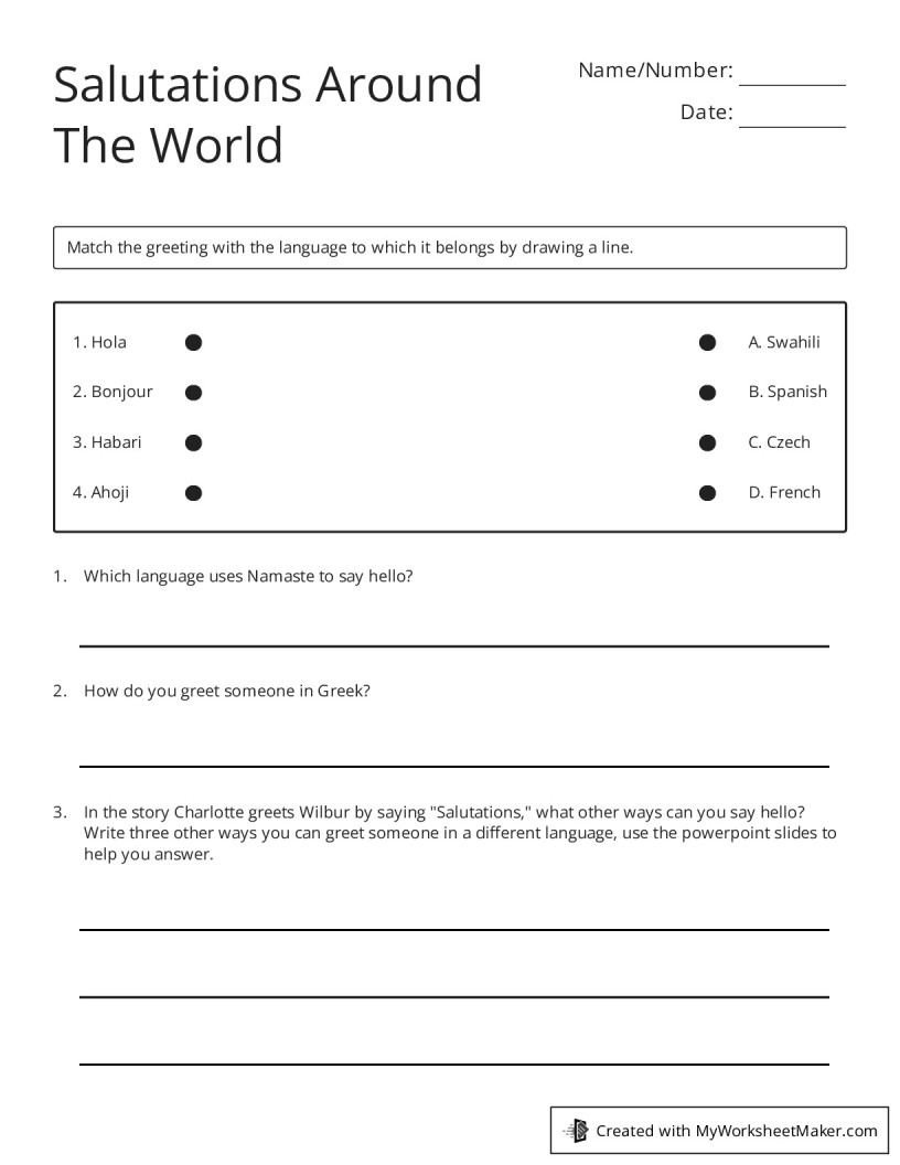 Salutations Around The World - My Worksheet Maker: Create Your Own ...