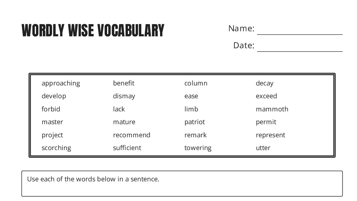 WORDLY WISE VOCABULARY - My Worksheet Maker: Create Your Own Worksheets