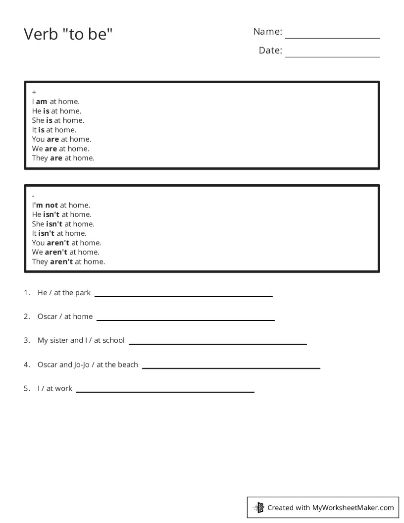 Verb "to be" - My Worksheet Maker: Create Your Own Worksheets