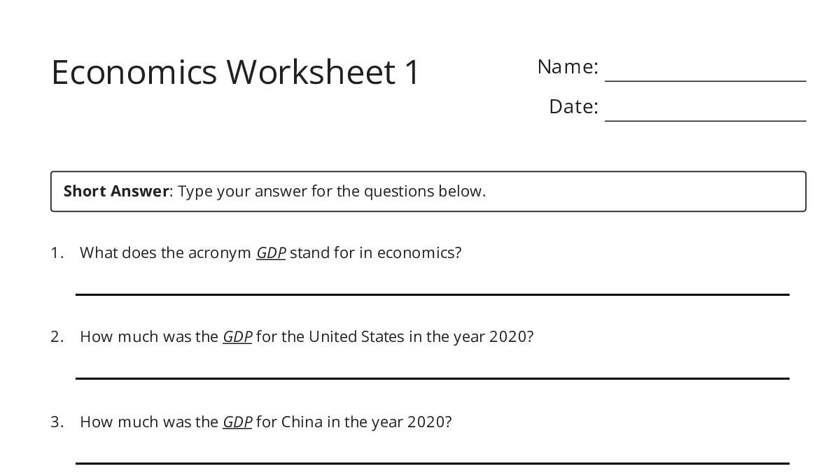 Economics Worksheet 1 - My Worksheet Maker: Create Your Own Worksheets