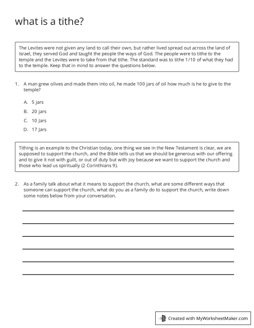 what is a tithe? - My Worksheet Maker: Create Your Own Worksheets
