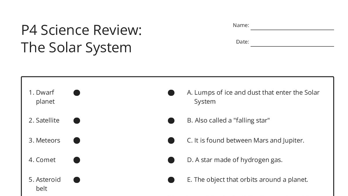 P4 Science Review: The Solar System - My Worksheet Maker: Create Your ...